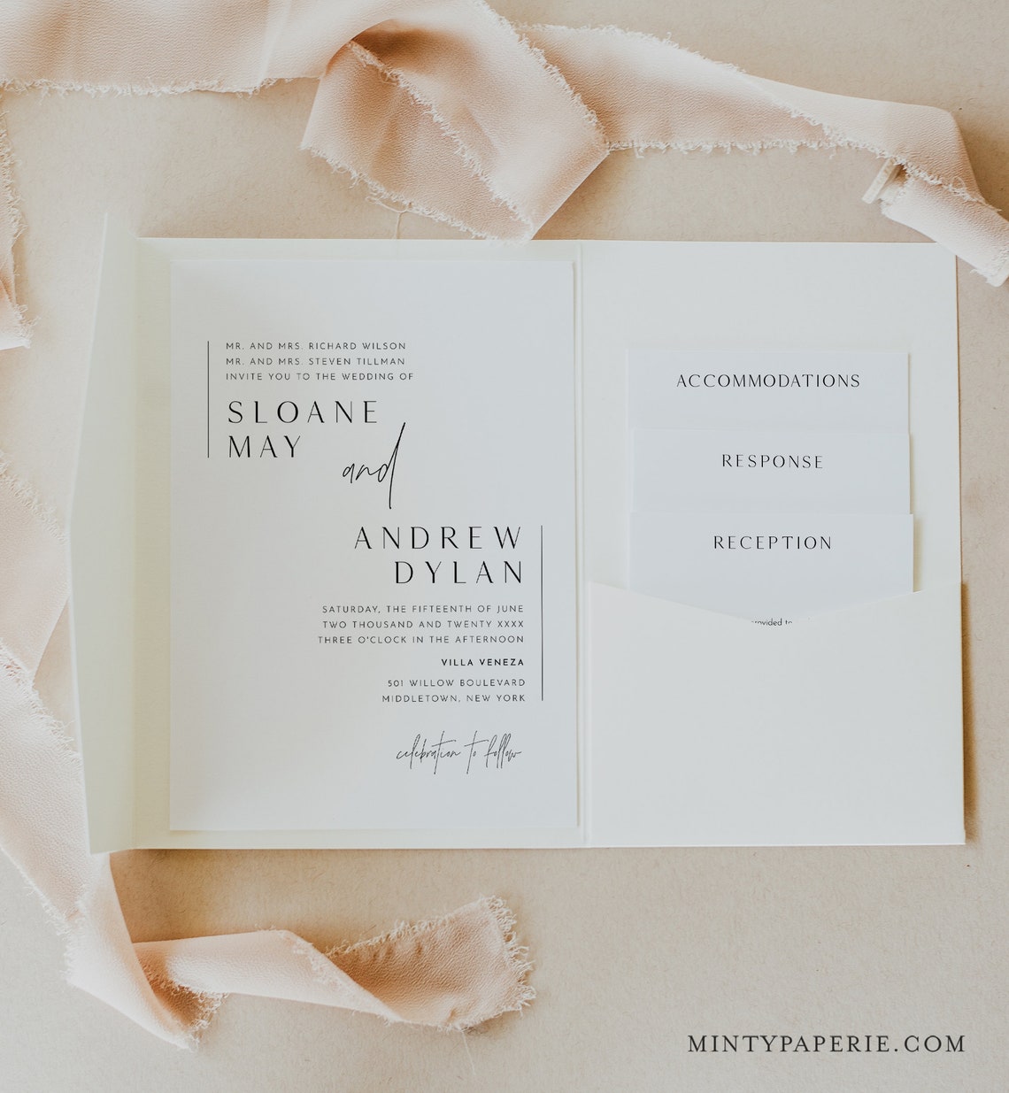 Modern Pocket Wedding Invitation Set Minimalist Invite & - Etsy