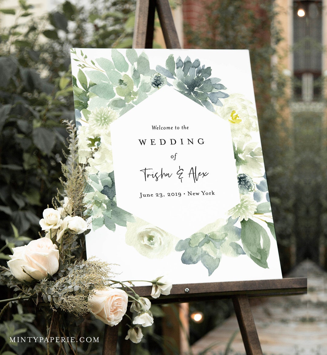 Succulent Welcome Sign Template, Greenery Wedding or Bridal Shower ...