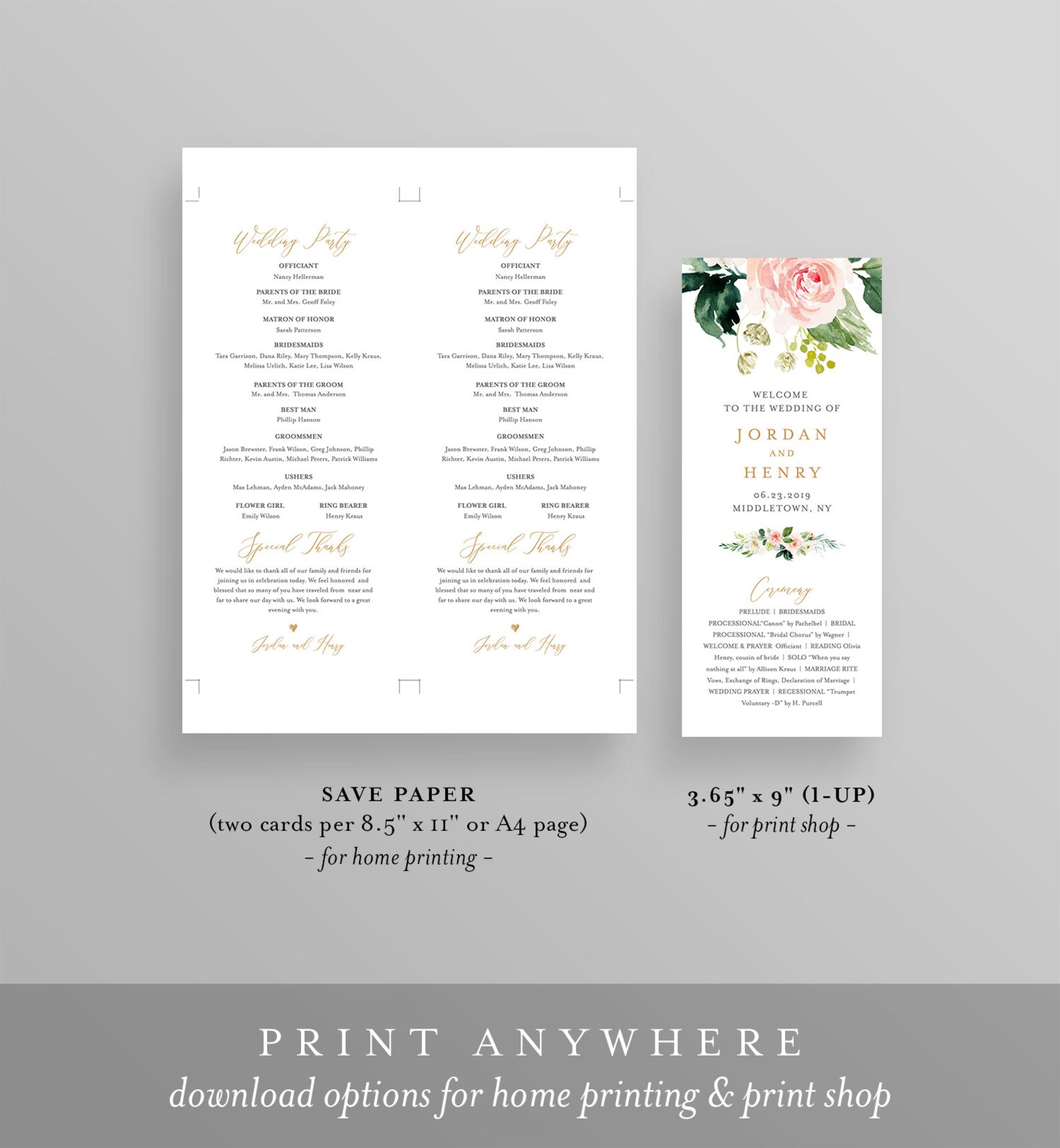 Floral Wedding Program Template Printable Order of Service - Etsy