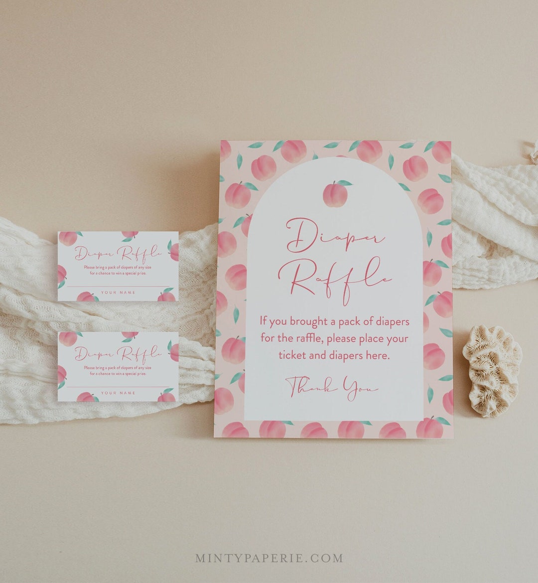 Peach Diaper Raffle Game, Printable Summer Girl Baby Shower Diaper ...
