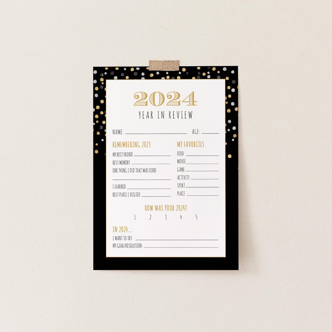 2024 Kids Year in Review, New Years Eve Kids Activity, Printable Time ...