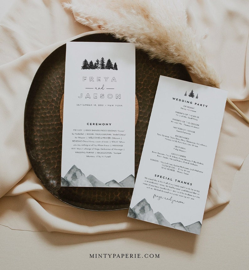 Mountain Pine Wedding Program Template Rustic Simple Order of - Etsy