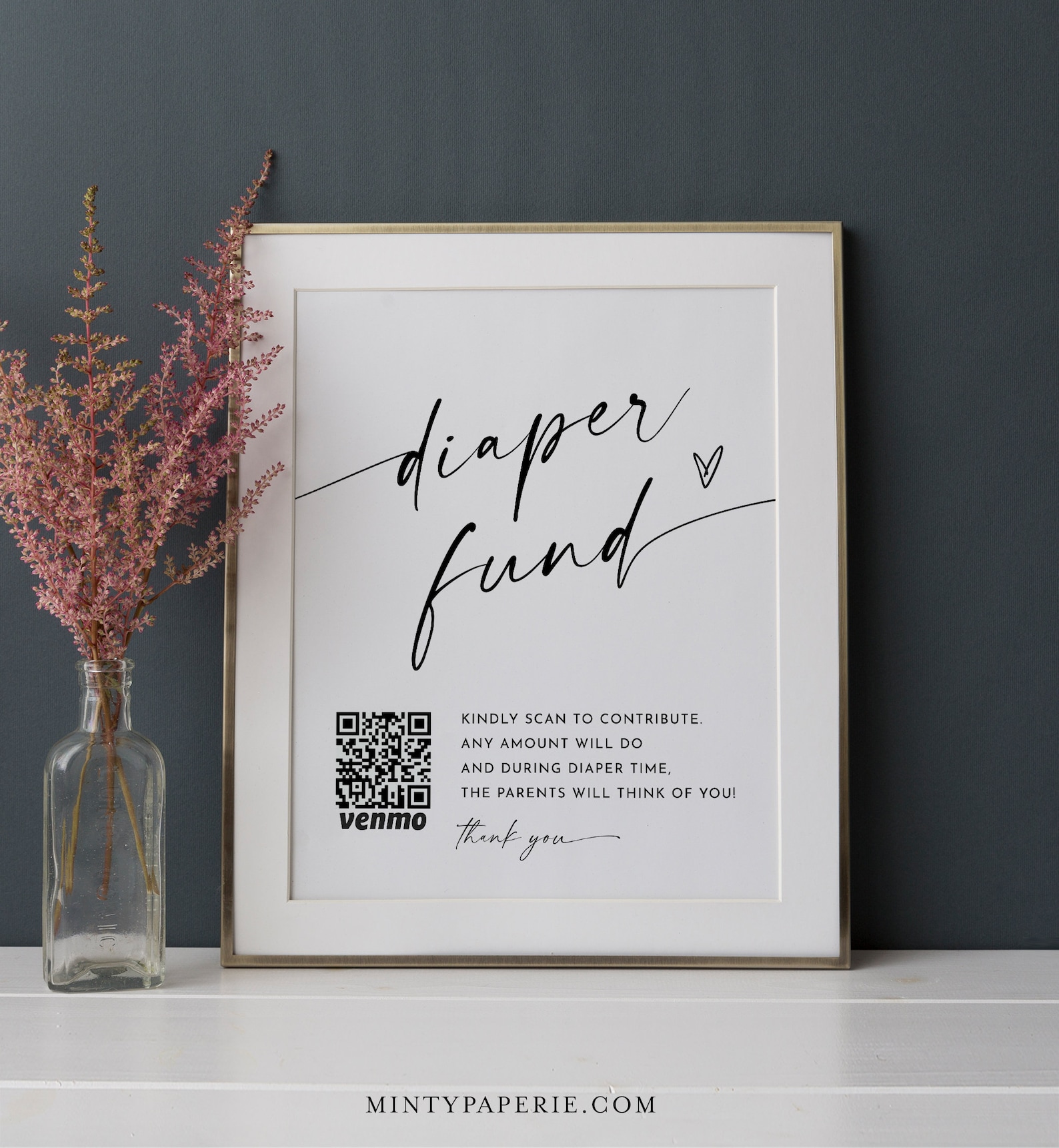 Diaper Fund Sign, Venmo Baby Shower Sign, Minimalist Baby Shower Cash ...