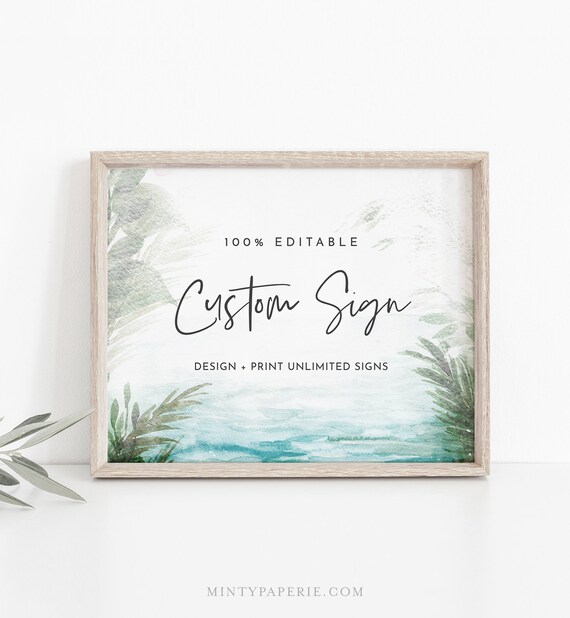 Beach Custom Sign Template Tropical Destination Wedding Sign | Etsy