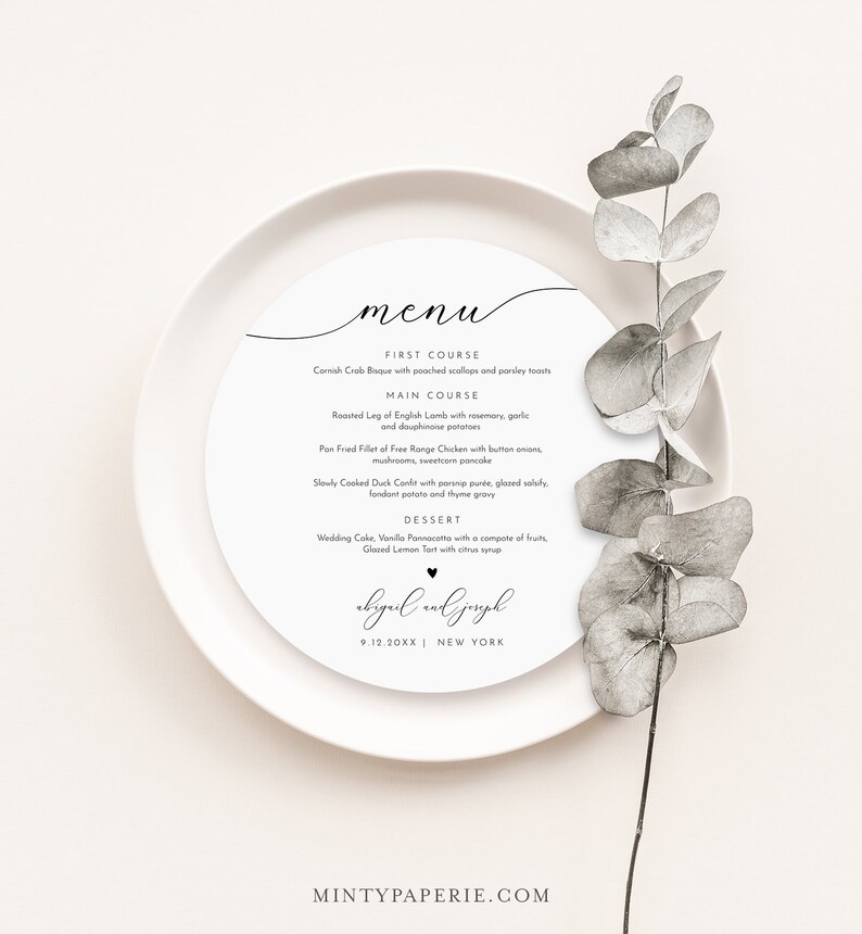 Round or Square Menu Template Printable Minimalist Modern & - Etsy