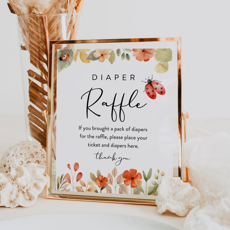 Ladybug Diaper Raffle Game, Printable Love Bug Girl Baby Shower Diaper ...