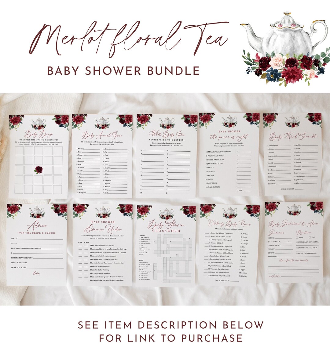 Baby Shower Game Bundle, Tea Party Shower, Editable Templates ...