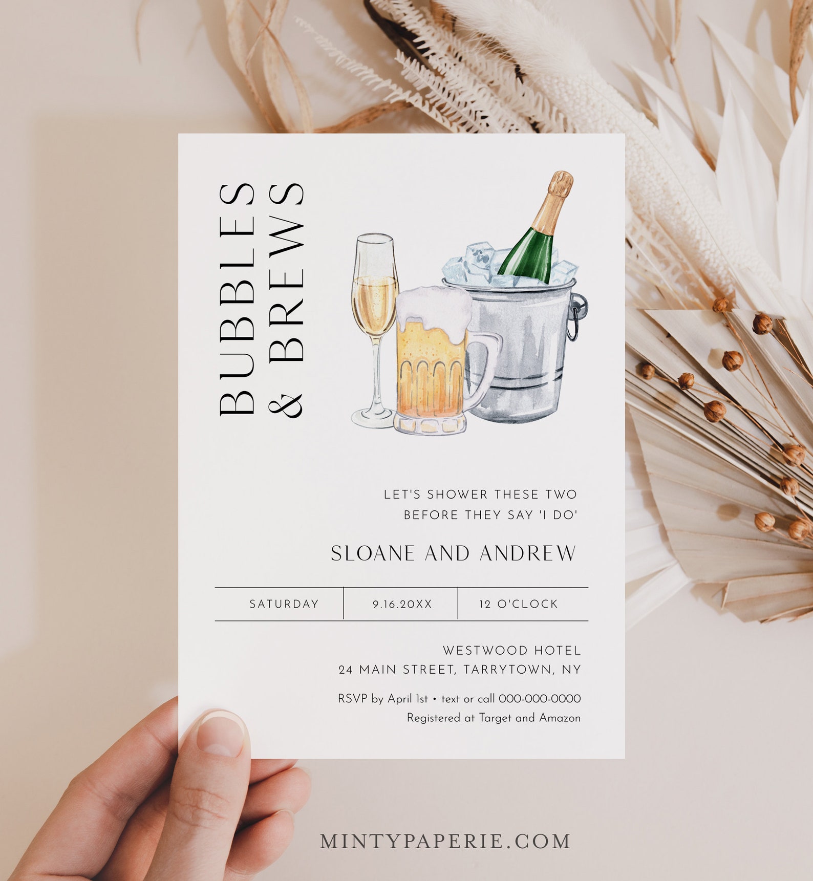 Bubbles and Brews Couples Shower Invitation Template, Brews and Bubbly ...