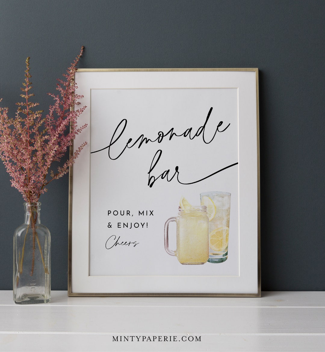 Lemonade Bar Sign, Bridal / Baby Shower Lemonade Sign Template ...
