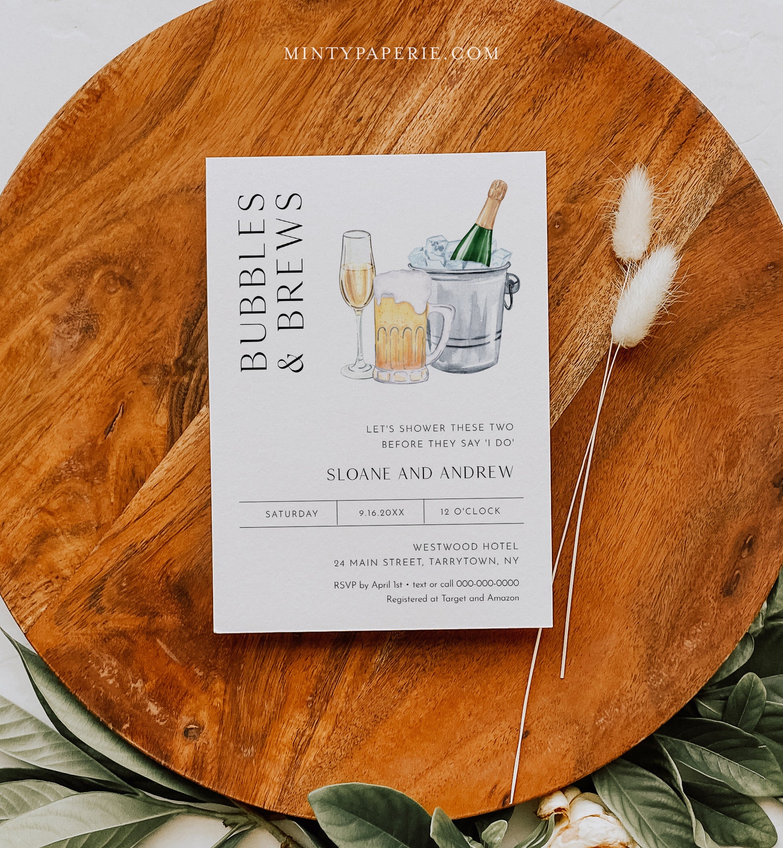 Bubbles and Brews Couples Shower Invitation Template, Brews and Bubbly ...
