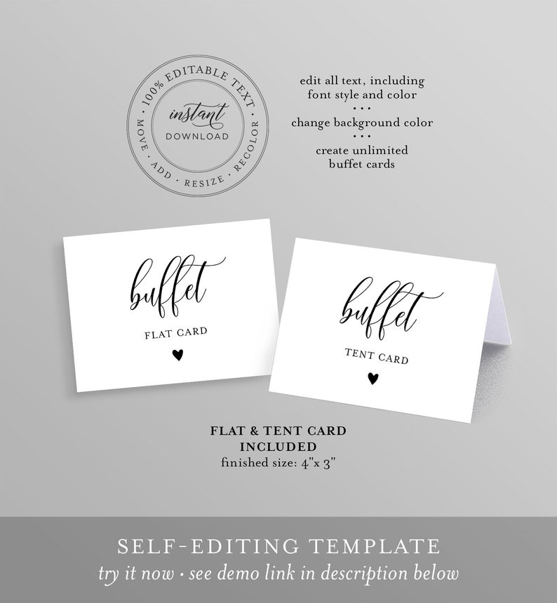 Minimalist Buffet Card Template Food Label Modern Script | Etsy