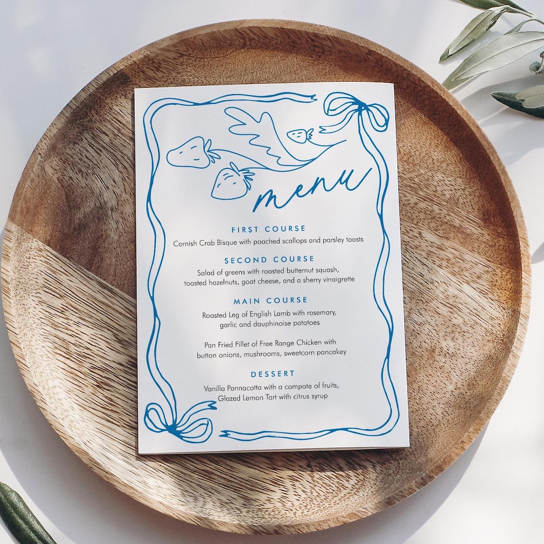 Fresh Market Menu, Printable Strawberry Bridal / Baby Shower Menu Card ...