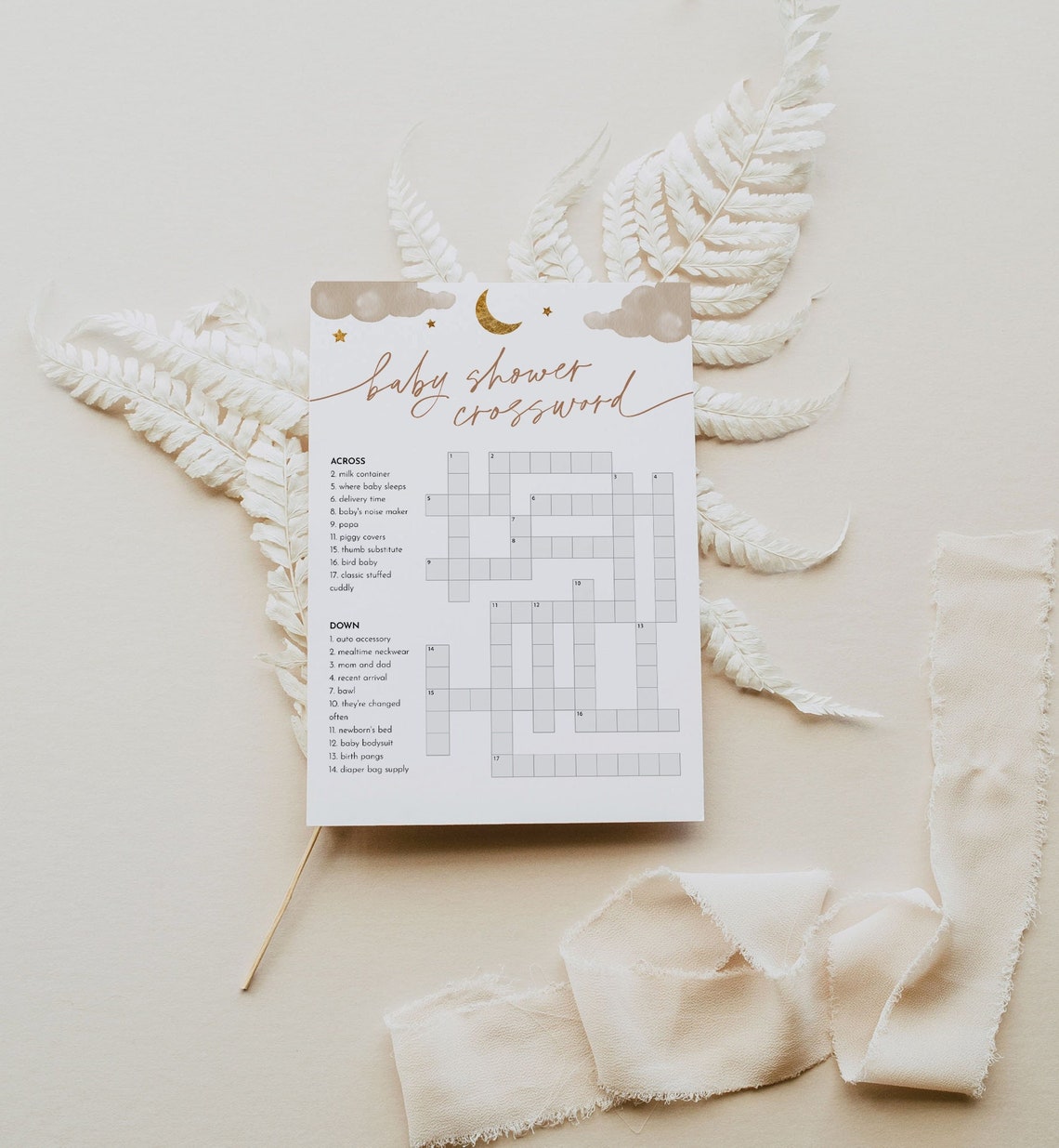 Baby Crossword Puzzle, Twinkle Little Star Baby Shower Game, Crossword ...