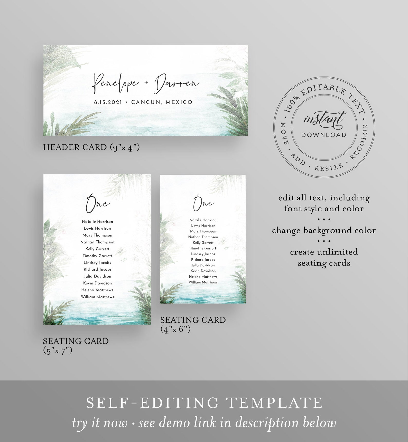 Beach Seating Chart Template Destination Wedding Seating - Etsy