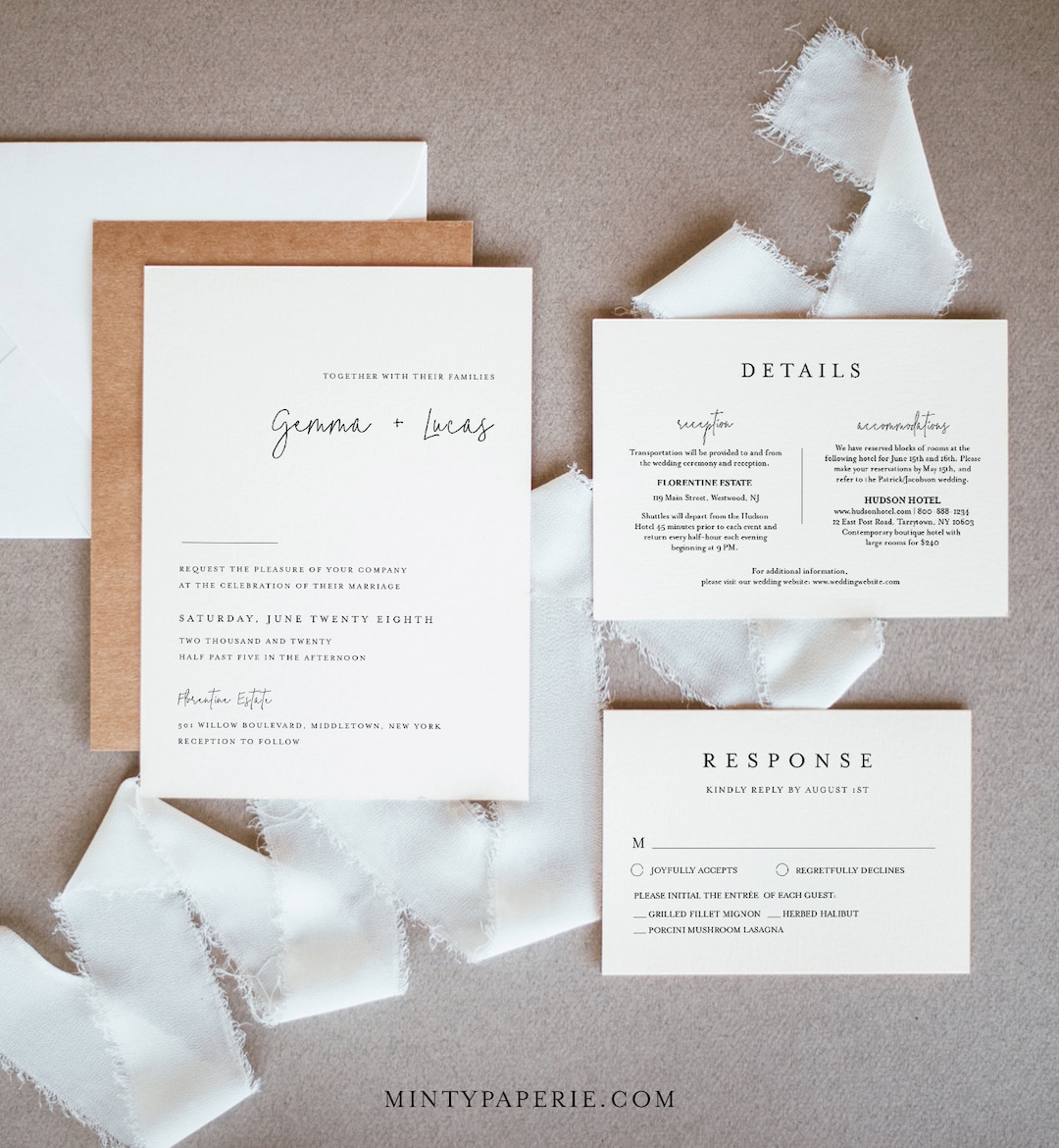Modern Wedding Invitation Set, Simple, Minimalist, Clean Wedding Invite ...