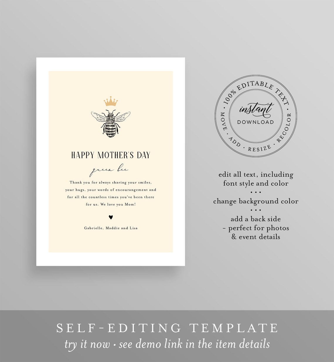 Queen Bee Mother's Day Card Printable Funny Mothers Day | Etsy