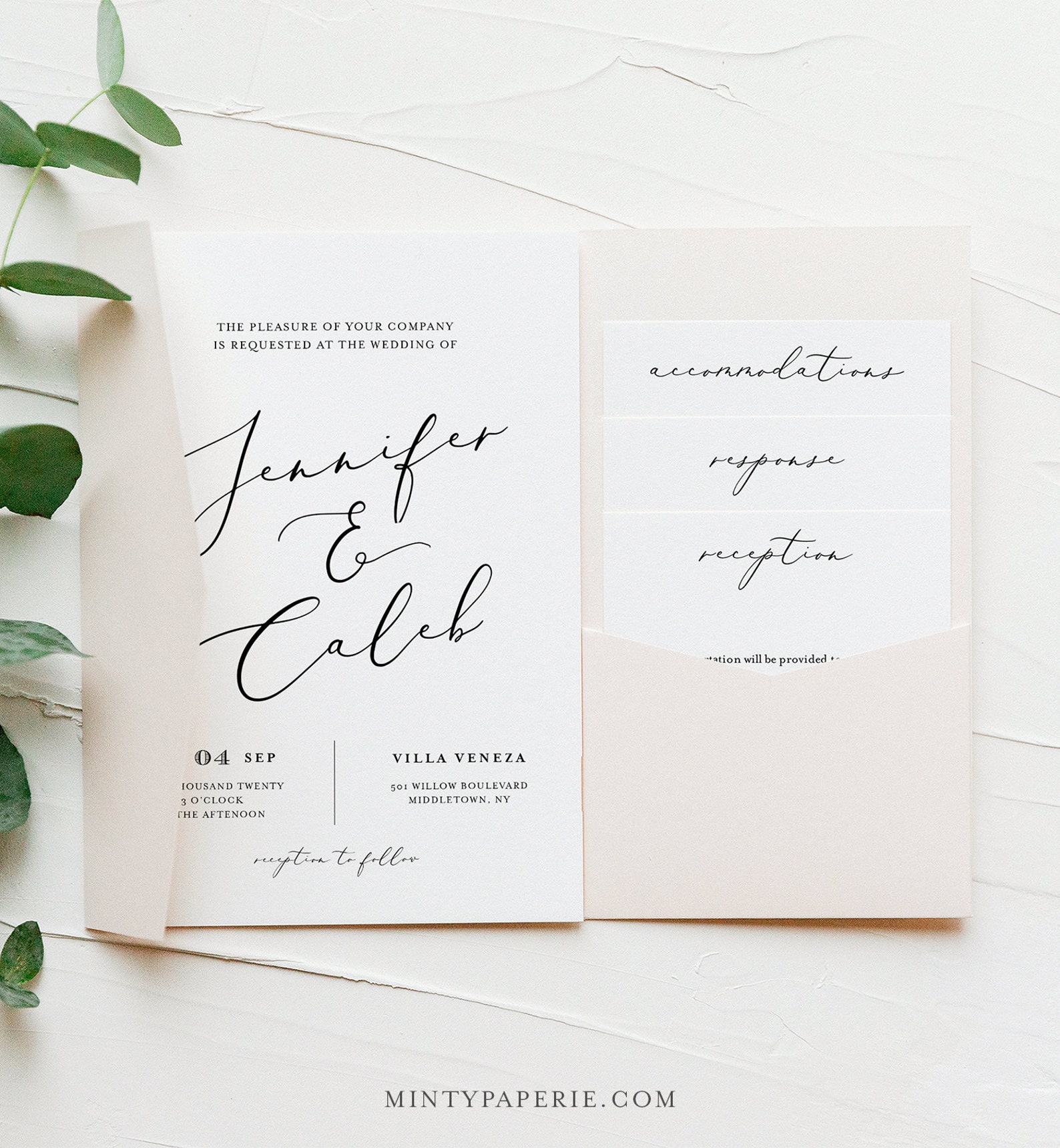 Modern Script Pocket Wedding Invitation Set Minimalist Invite - Etsy