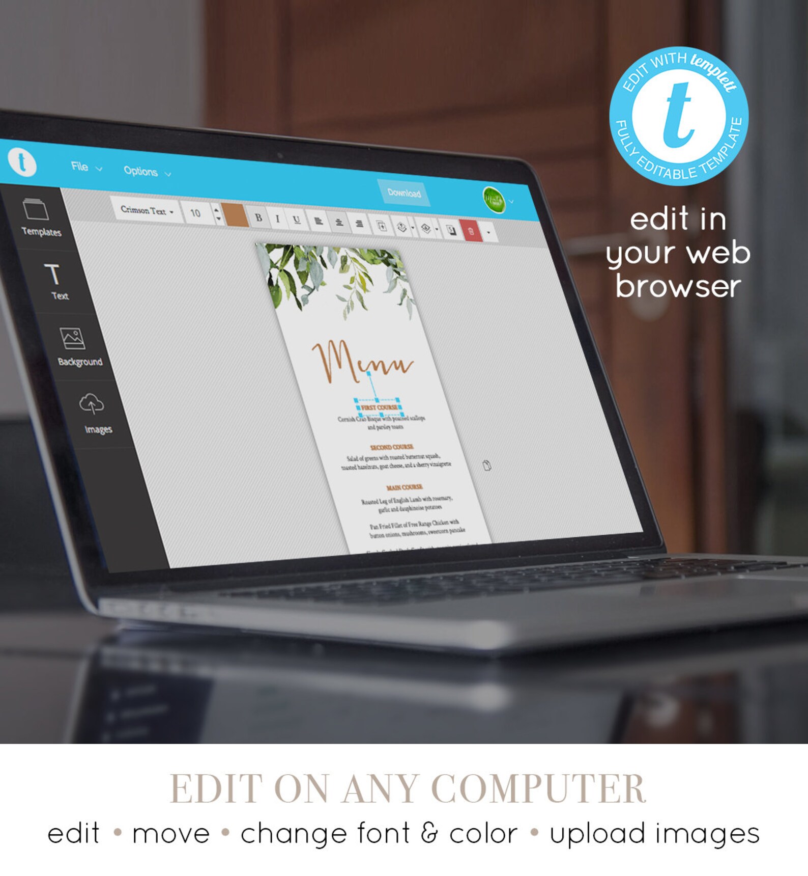 Self-editing Menu Template, INSTANT DOWNLOAD, Printable Wedding Dinner ...