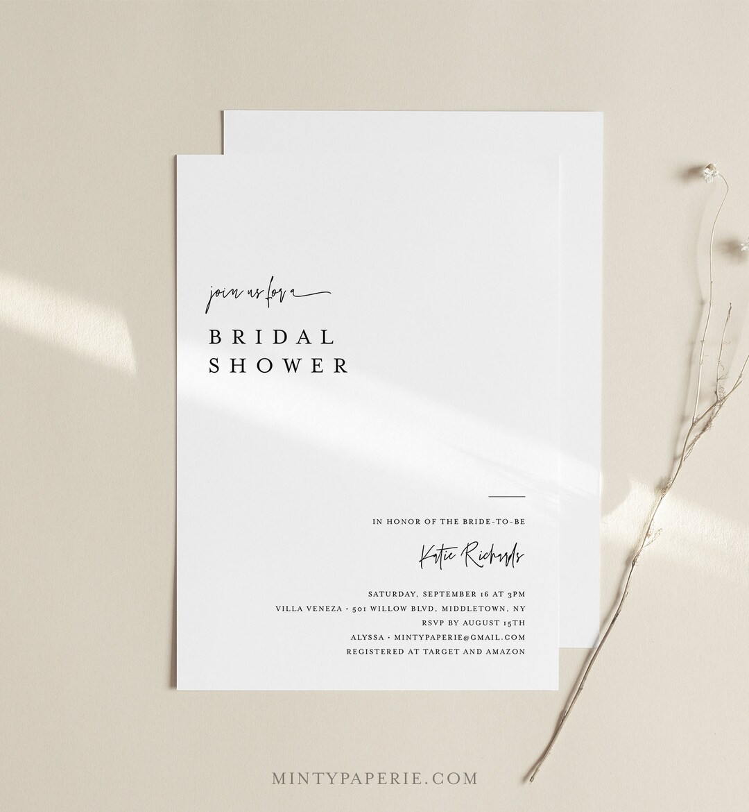 Minimalist Bridal Shower Invitation Template, Simple Couples Shower ...