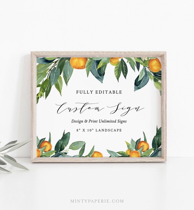 Custom Sign Template, Wedding / Bridal Shower Table Sign, Citrus Garden ...