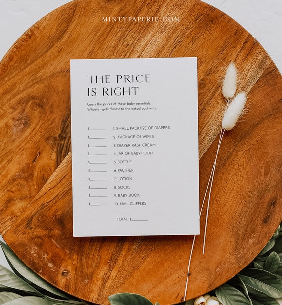 The Price is Right Game Template Printable Minimalist Baby - Etsy
