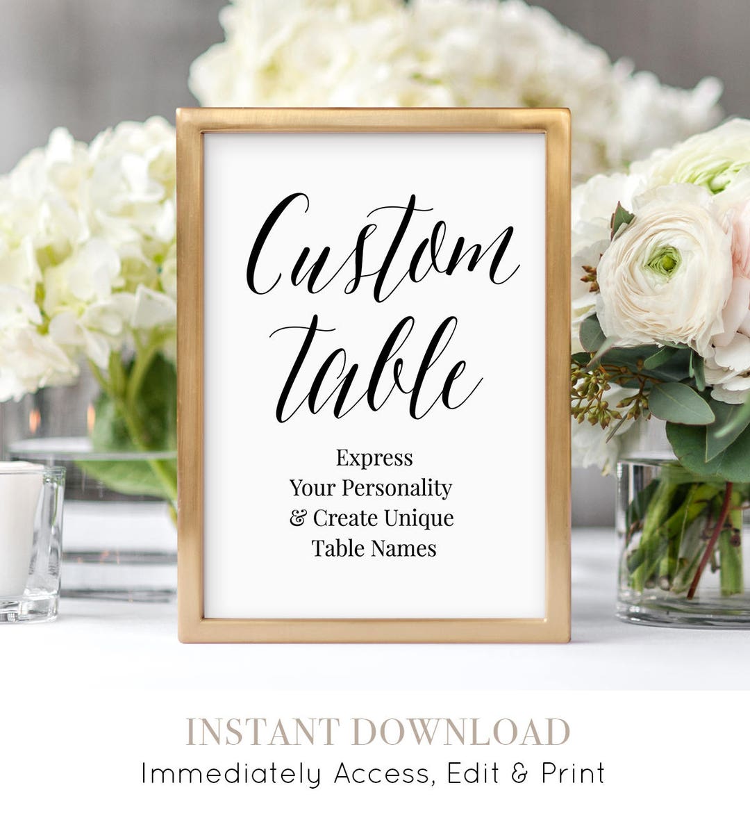 Personalized Table Cards, Wedding Table Numbers, Editable Seating ...