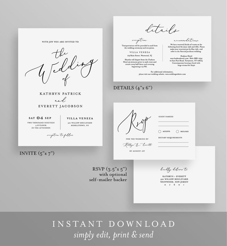 Wedding Invitation Template INSTANT DOWNLOAD 100% Editable | Etsy