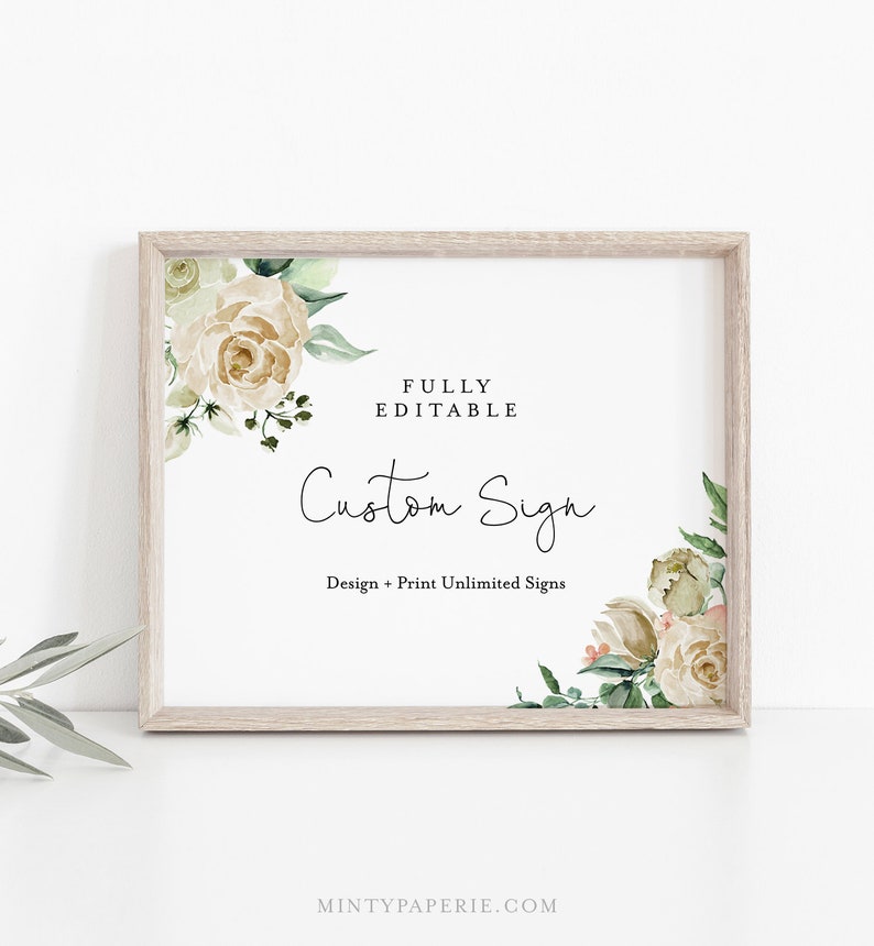 Custom Wedding Sign Template Cream Roses Bridal Shower Sign - Etsy