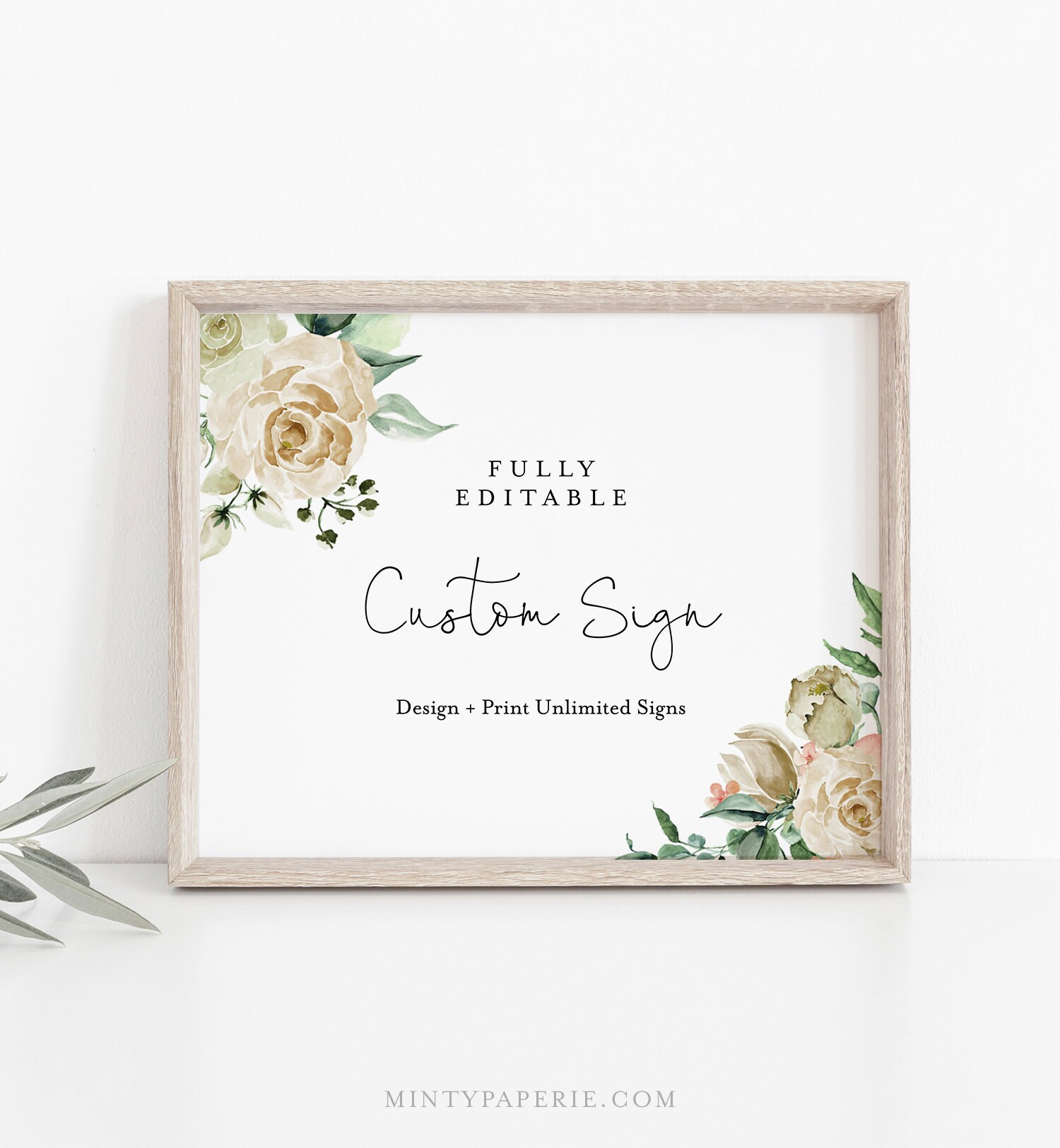 Custom Wedding Sign Template Cream Roses Bridal Shower Sign - Etsy