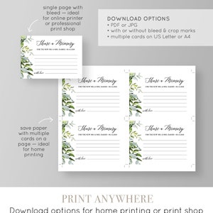INSTANT DOWNLOAD, Share a Memory Printable, Wedding Keepsake, Editable ...
