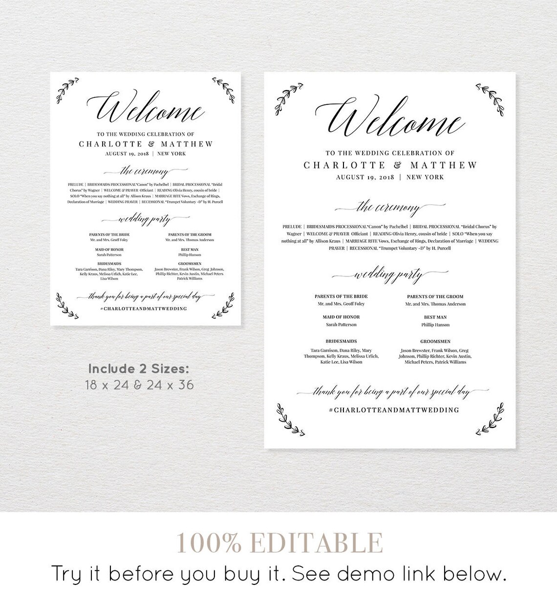 Welcome Sign Wedding Program Sign Order of Service 100% | Etsy