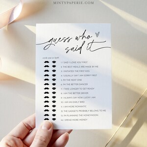 Guess Who Said It Game, Minimalist Bridal Shower Game, Editable ...