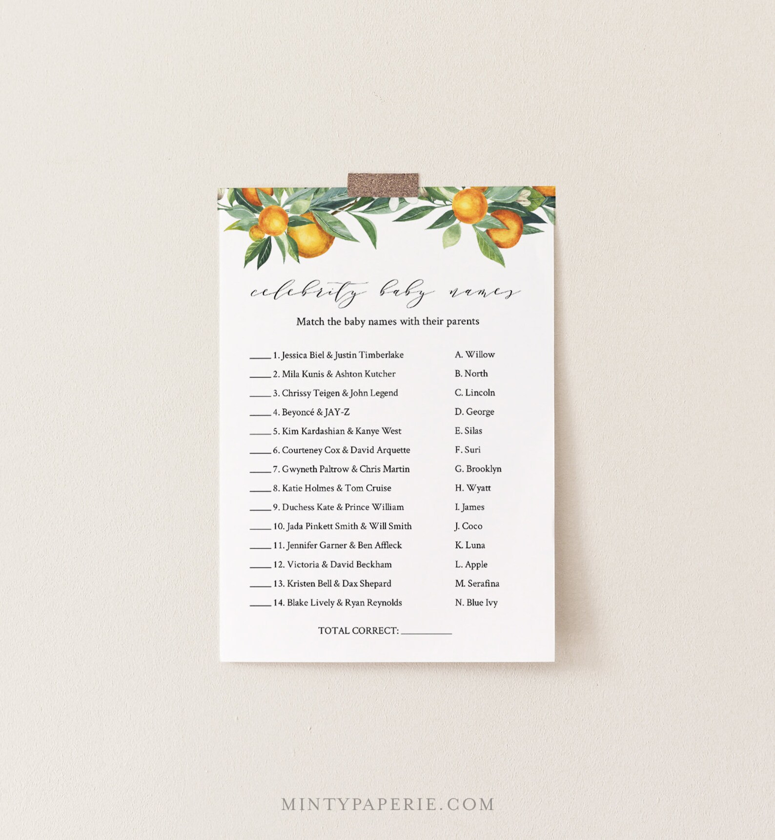 Celebrity Baby Name Game Printable Baby Shower Game Baby | Etsy