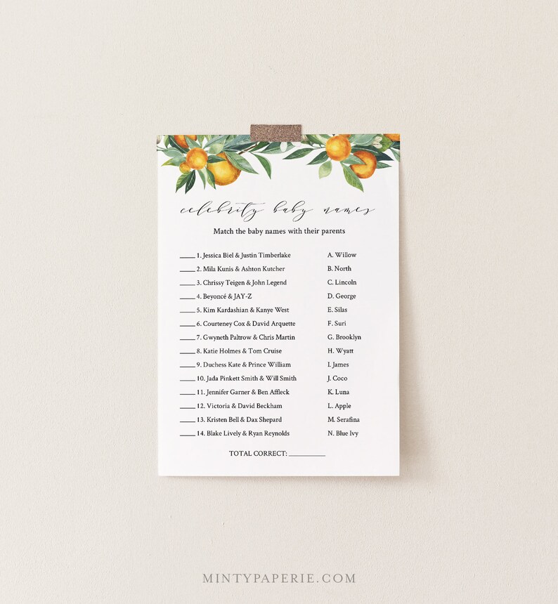Celebrity Baby Name Game, Printable Baby Shower Game, Baby Name Game ...