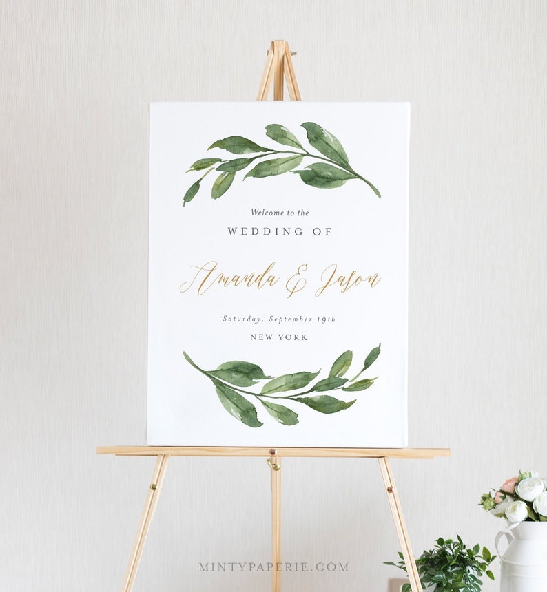 Greenery Welcome Sign Template Printable Wedding Poster - Etsy
