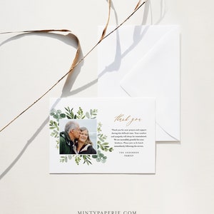 Funeral Thank You Card, Greenery Sympathy Card, Photo Memorial Card ...