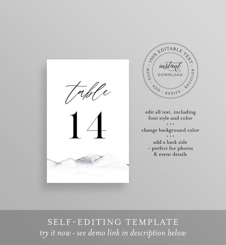 Mountain Table Number Card Template Printable Minimalist | Etsy
