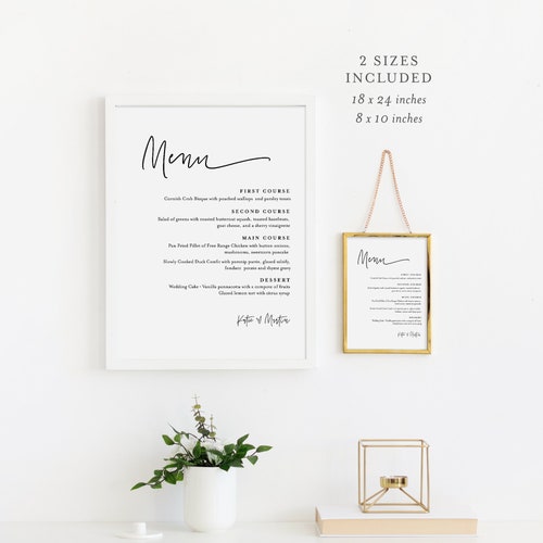 Menu Sign Template Editable Wedding Dinner Menu Poster - Etsy