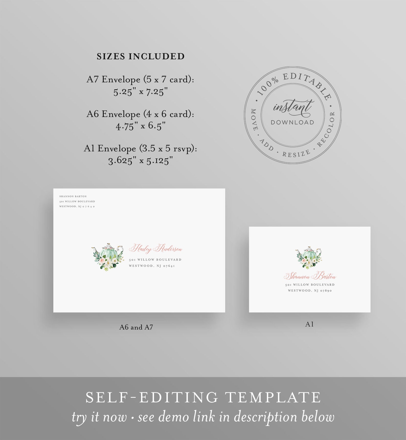 Tea Party Envelope Template Printable Teapot Address Instant - Etsy