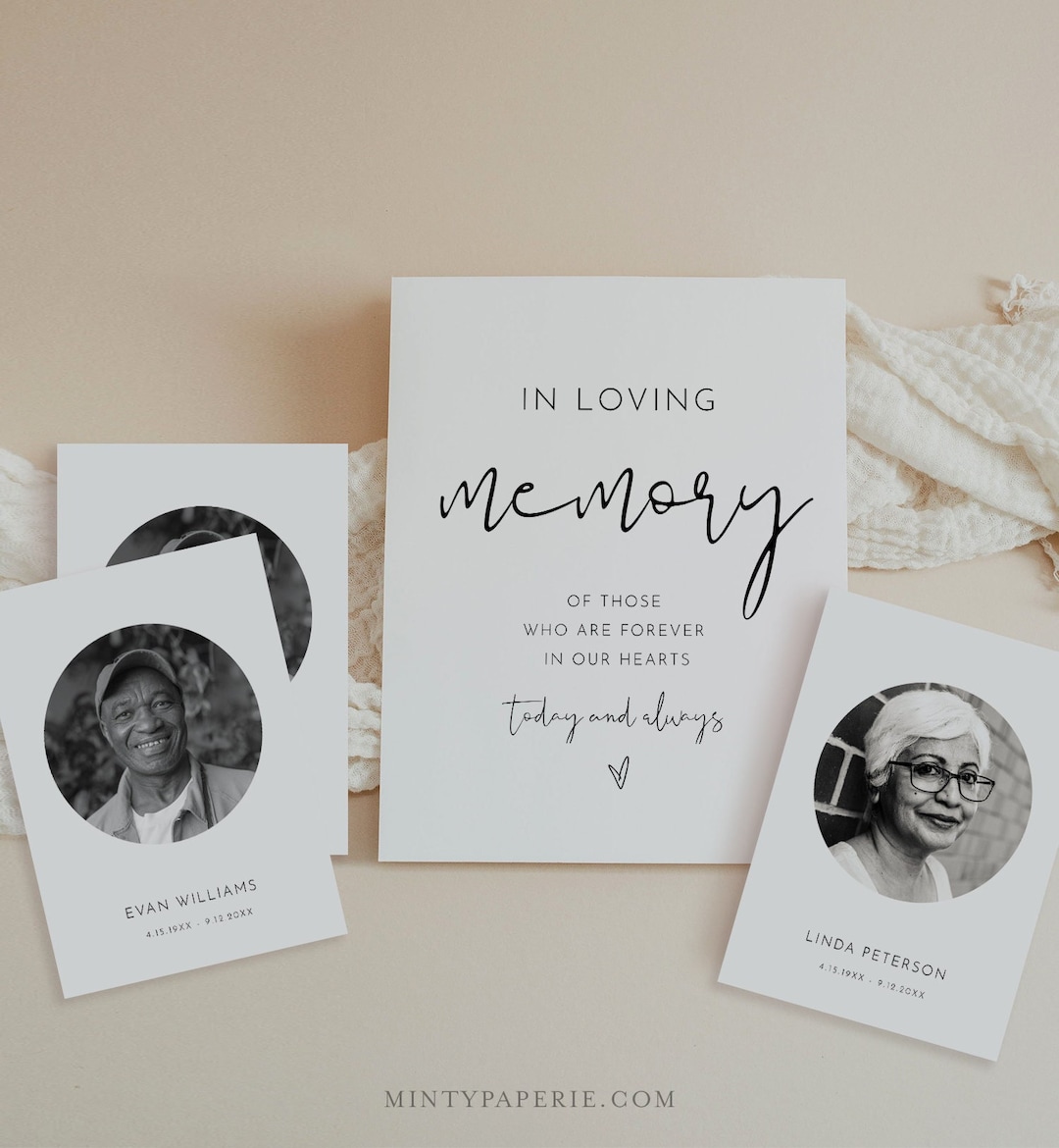In Loving Memory Sign and Memorial Photo Cards, Editable Text and Image ...