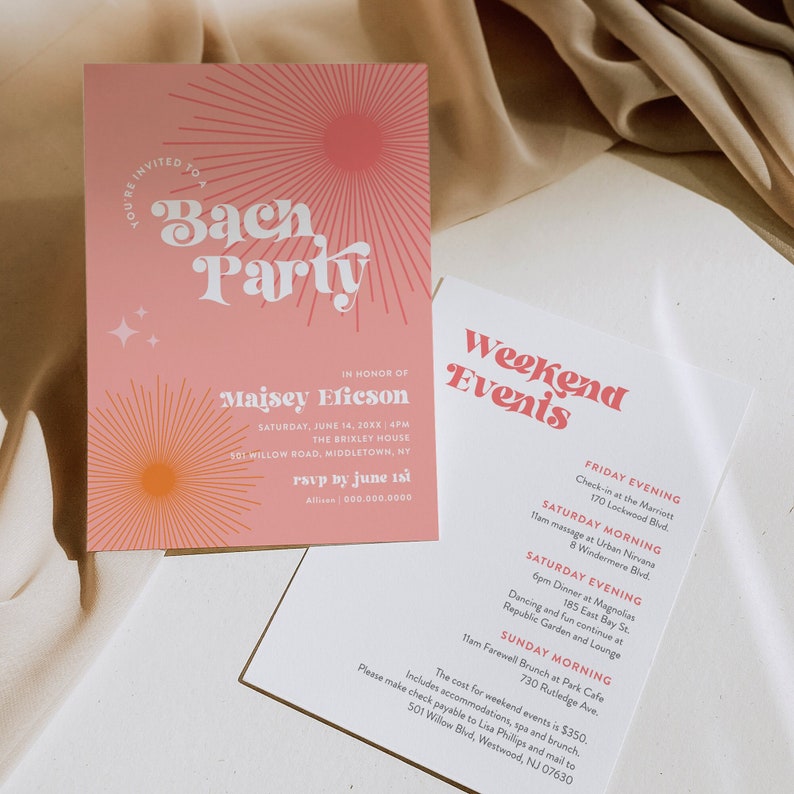 Retro Bachelorette Invitation & Itinerary Timeline, Midcentury Vintage ...