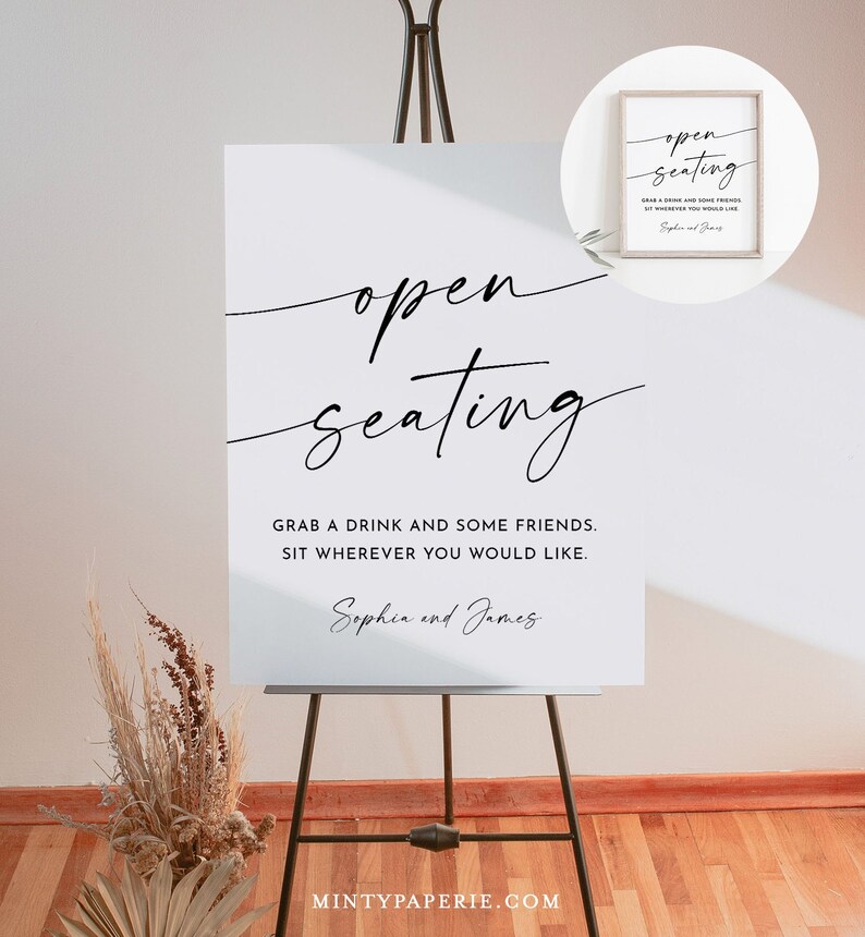 Open Seating Wedding Sign, Printable Sit Anywhere Welcome Sign ...