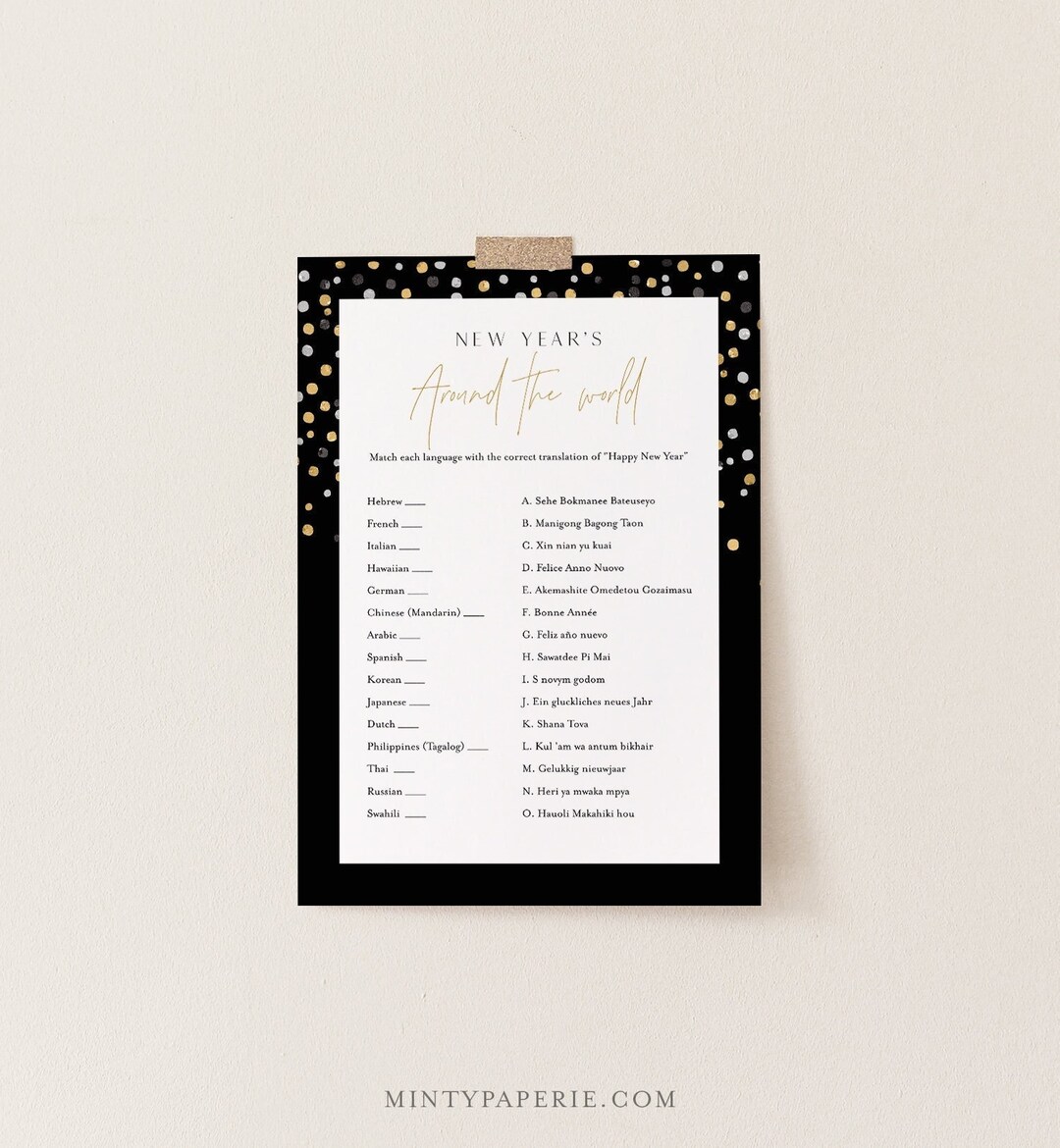 Around the World Game, Printable New Years Party, Guess the Language ...