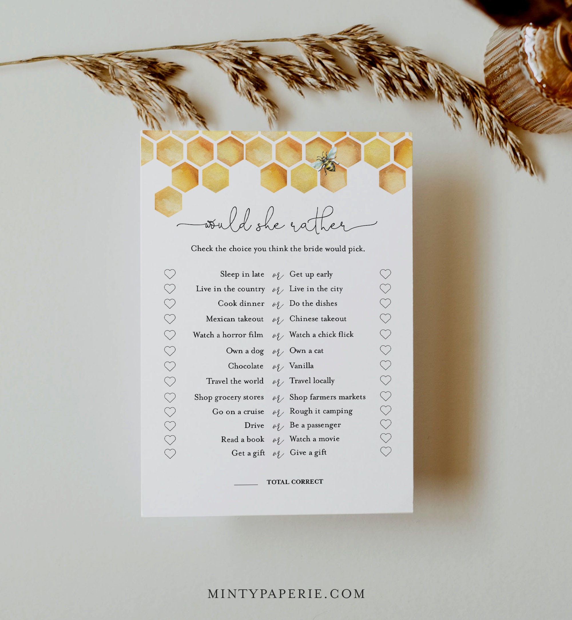 Would She Rather Bridal Shower Game Template Honey Bee Bridal Shower 