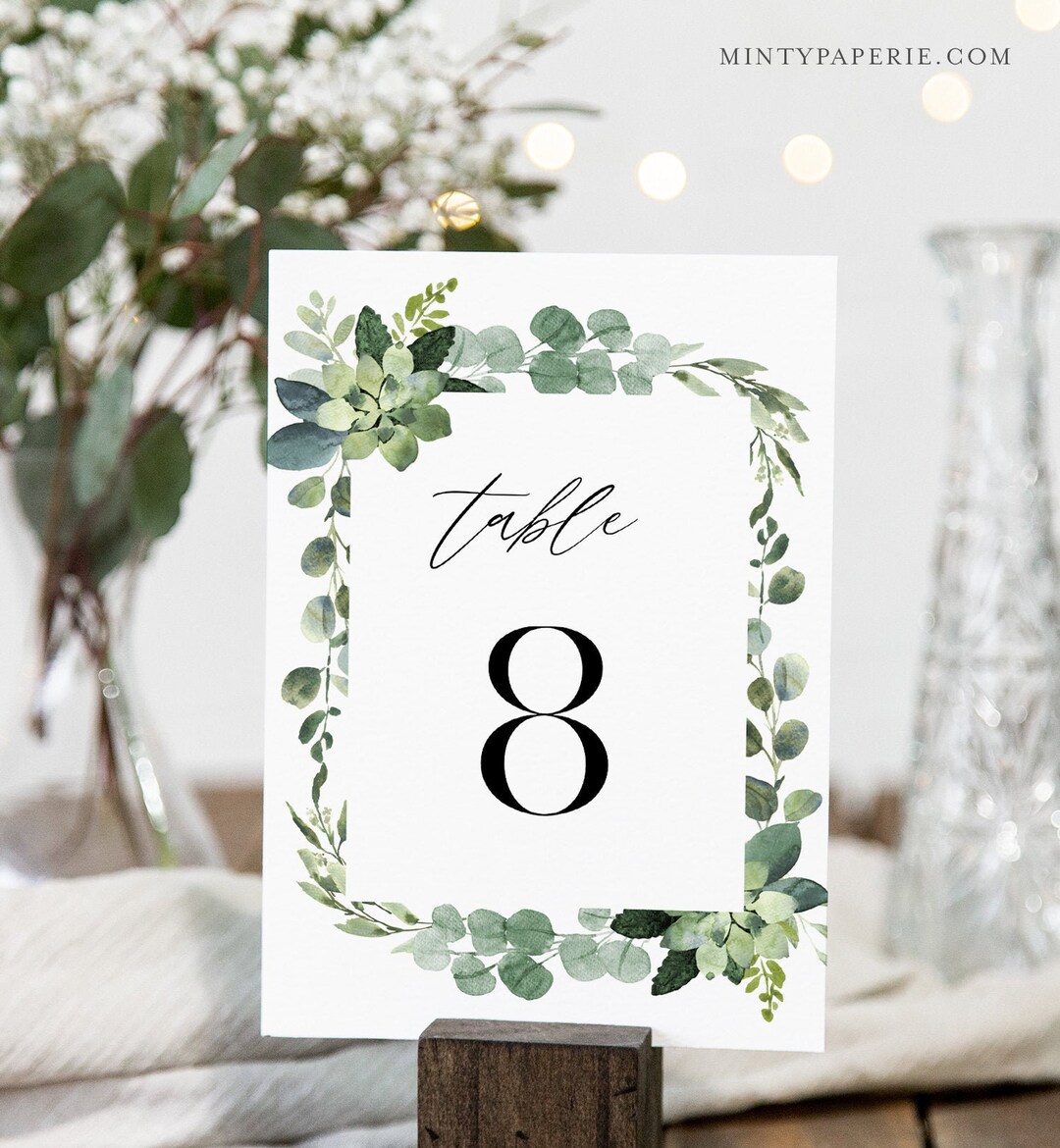 Greenery Table Number Card Template, Garden Wedding Table Number ...