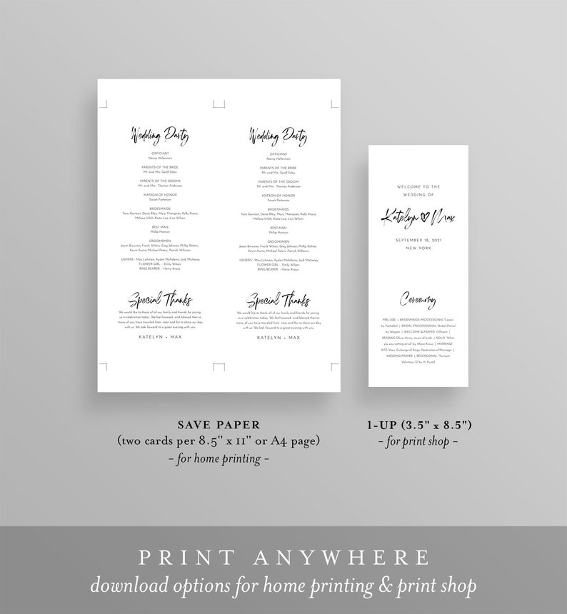 Modern Script Wedding Program Template Minimalist Order of - Etsy