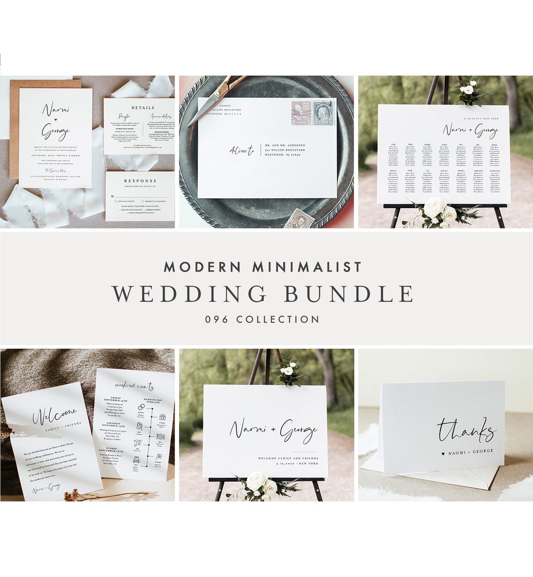 Modern Minimalist Wedding Bundle, Wedding Essential Templates, Simple ...