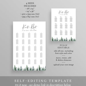 Pine Tree Seating Chart Template, Wedding Seating Sign, Alphabetical ...