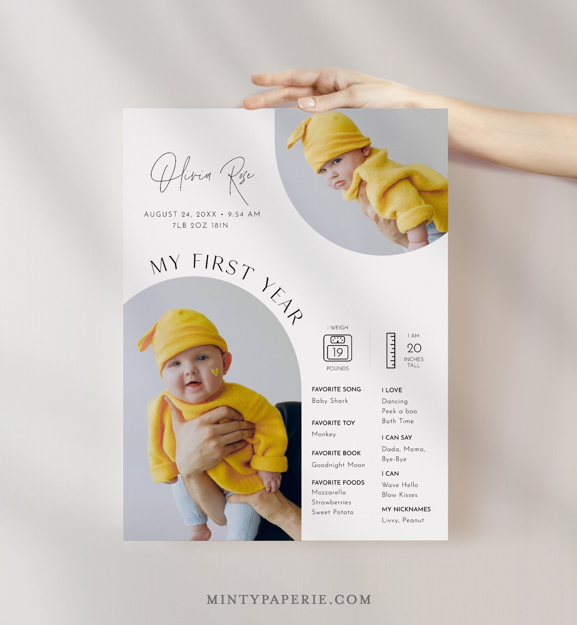 1st Year Baby Sign Infographic Baby Stats 1st Birthday - Etsy