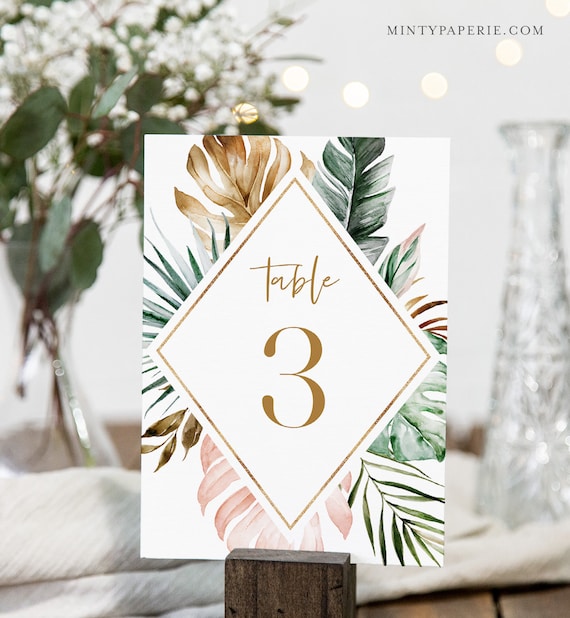 Tropical Table Number Card Template Printable Lush Greenery & | Etsy